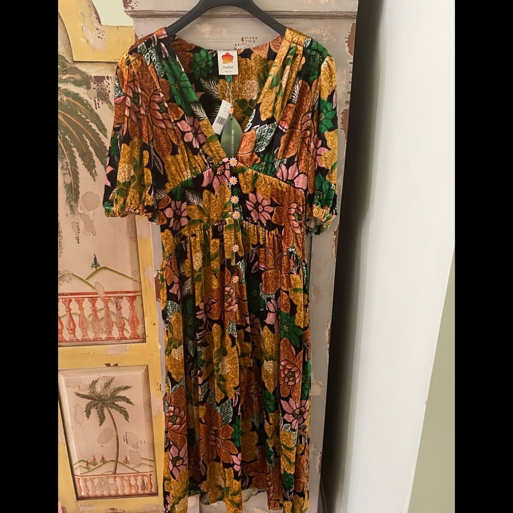 Farm Rio Garden Velvet Midi Dress - Gem